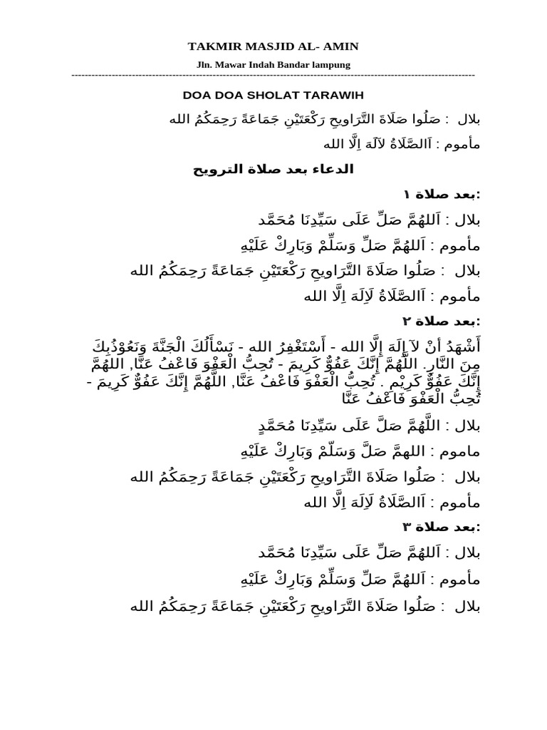 DOA DOA SHOLAT TARAWI Fix | PDF