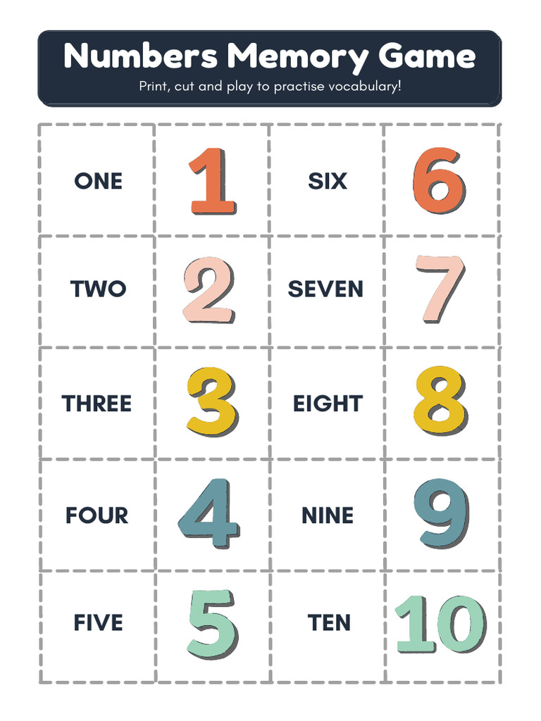 Vocabulary Numbers Memory Game | PDF