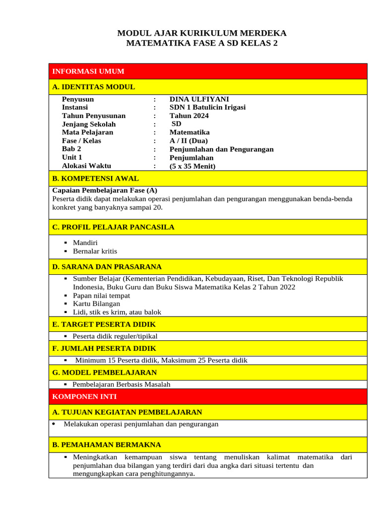 Modul Kelas 2 MTK 18 September 2024 | PDF