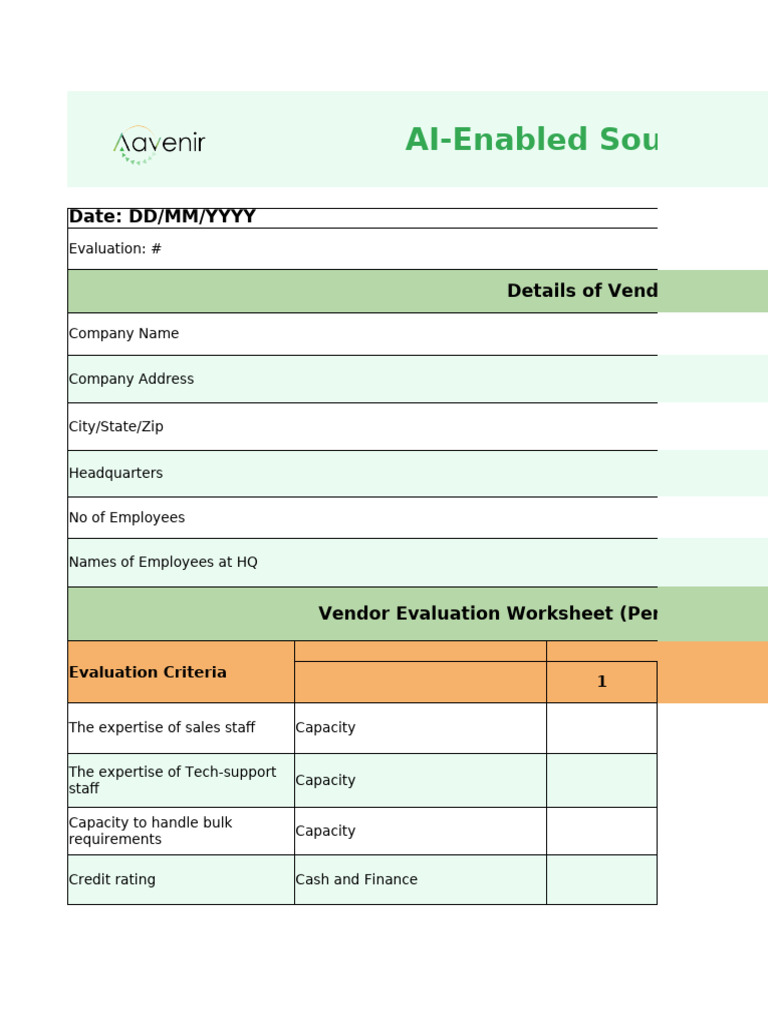 Vendor Evaluation Worksheet | PDF | Performance Indicator | Economies