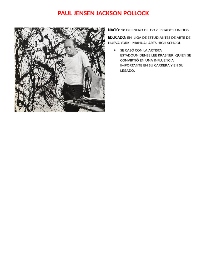 Paul Jackson Pollock: Maestro del Dripping | PDF