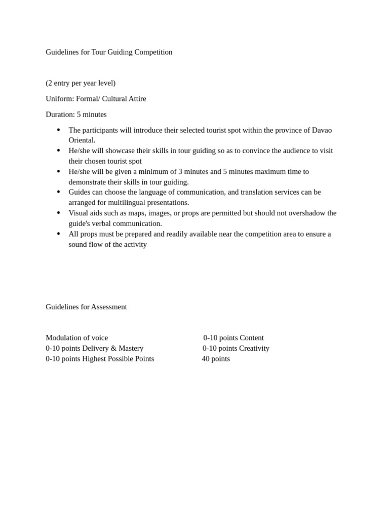 Tour Guiding Competition Guidelines | PDF