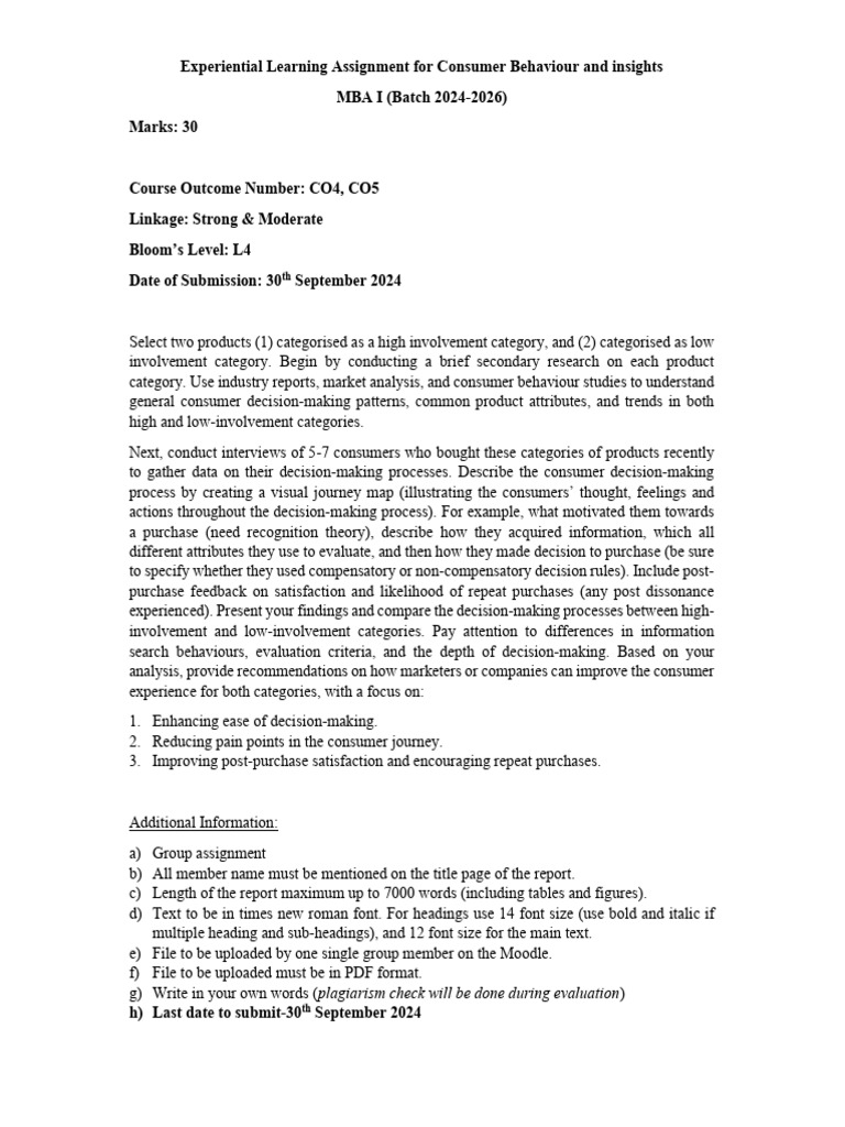 CBI - Experiential Learning Assignment | PDF | Consumer Behaviour | Decision Making