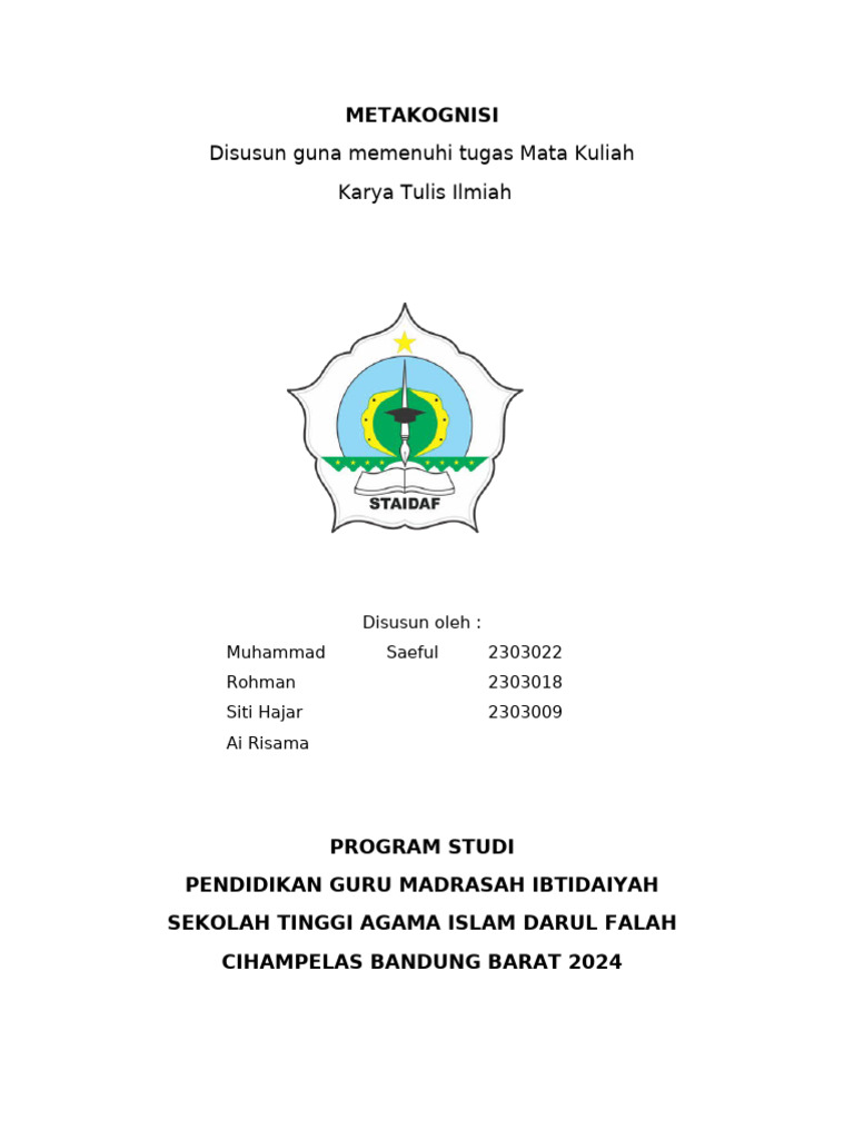 Kelompok 3 Mengenai - Metakognisi - Iman, Ai Risma, Siti Hajar | PDF