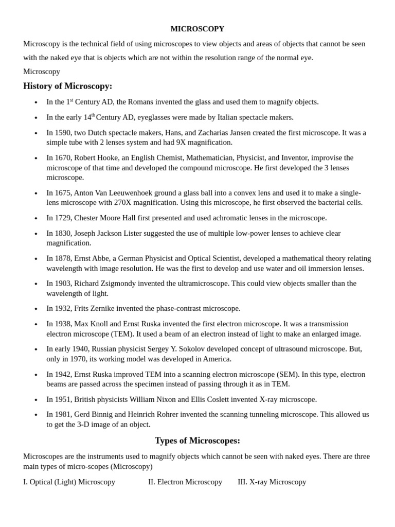 Lab 1 Microscopy For Bs Second Yr | PDF | Microscope | Electron Microscope