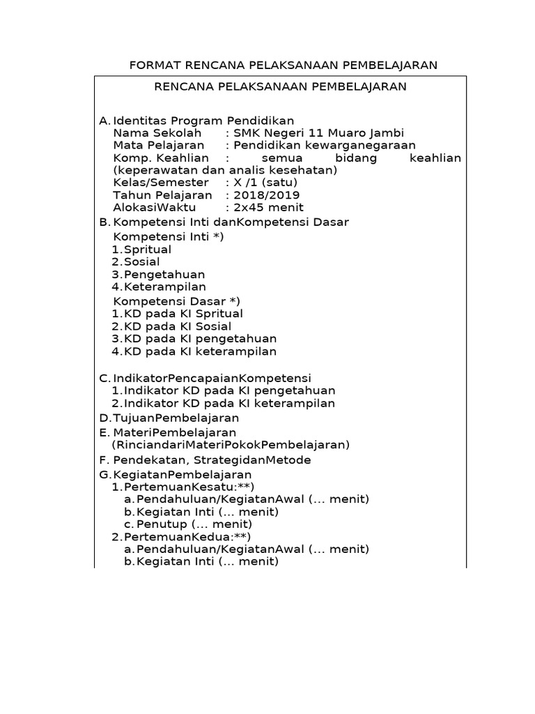 Format Rencana Pelaksanaan Pembelajaran | PDF