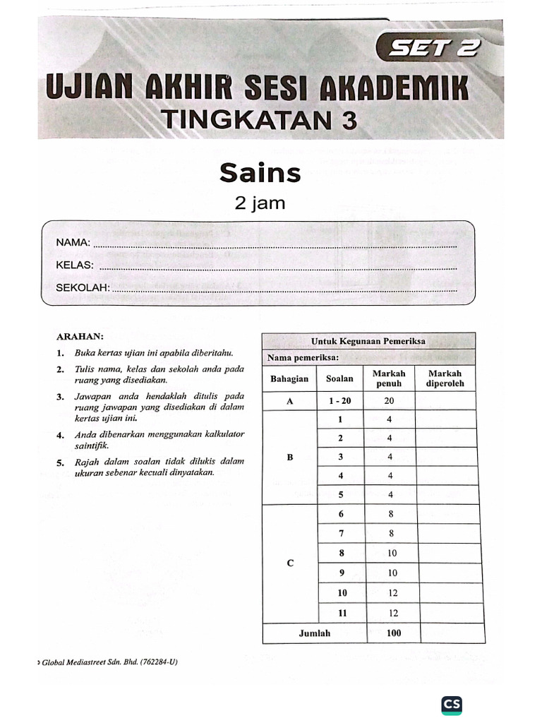 Ujian Sains Form 3 - Set 2 | PDF