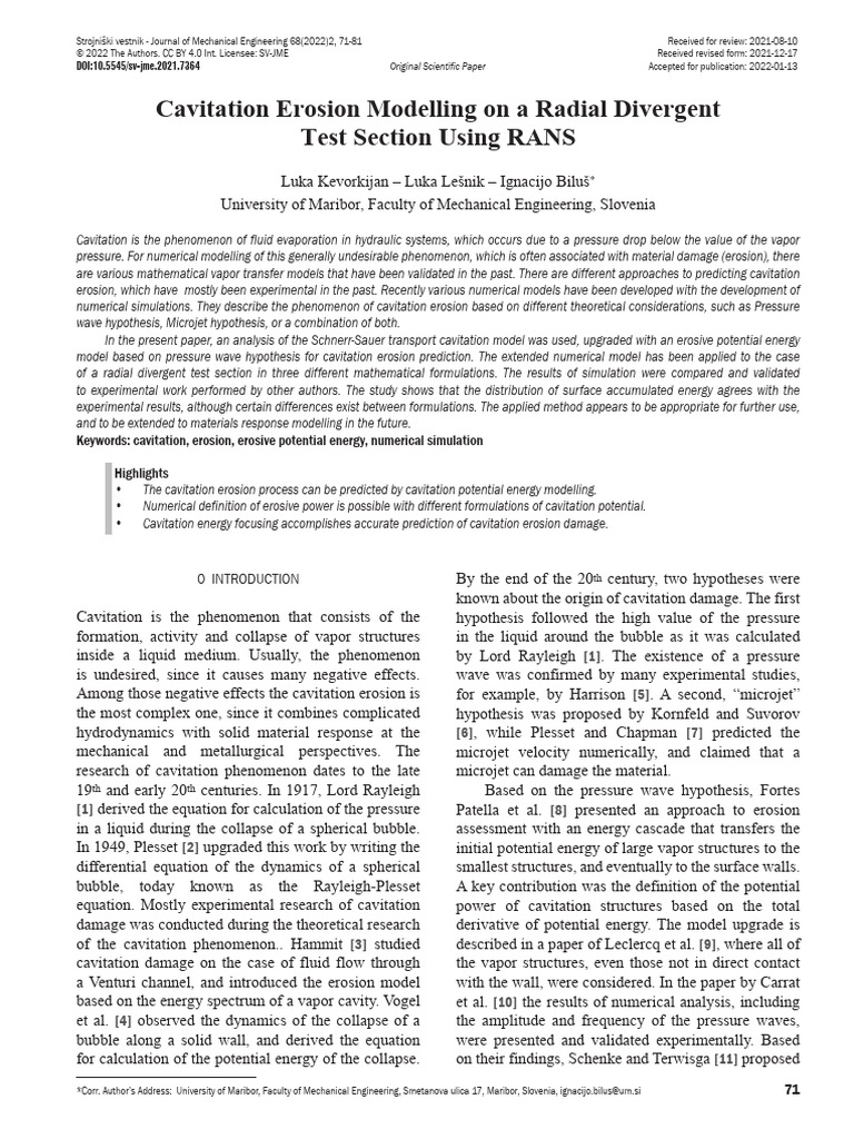 Cavitation Erosion Modelling On A Radial Divergent Test Section Using ...