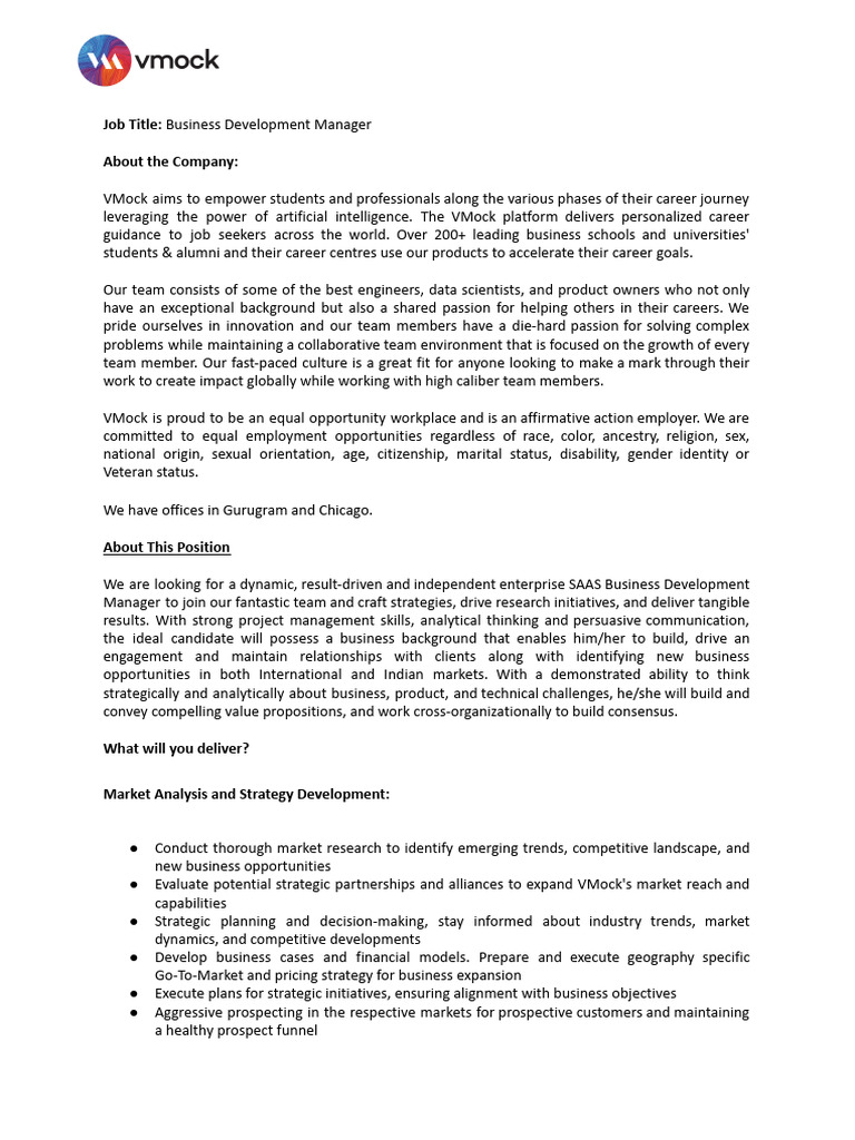 JD-Business Development Manager | PDF | Business | Social Psychology