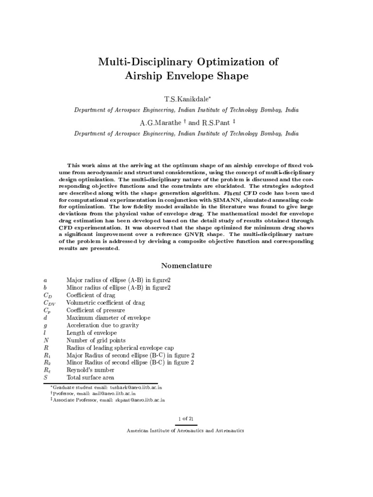 Multi-Deciplinary Optimization of Airship Envelope Shape | PDF