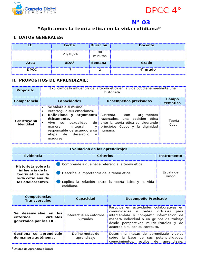 Sesión 3 - Aplicamos La Teoría Ética en La Vida Cotidiana - DPCC 4to | PDF