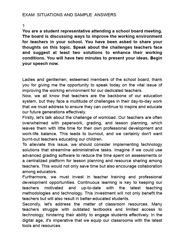 Exam - Situations and Sample - Answers23 | PDF | Teachers | Empowerment