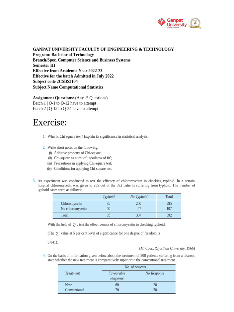 Chi-Square Test Assignment Questions | PDF | Chi Squared Test ...