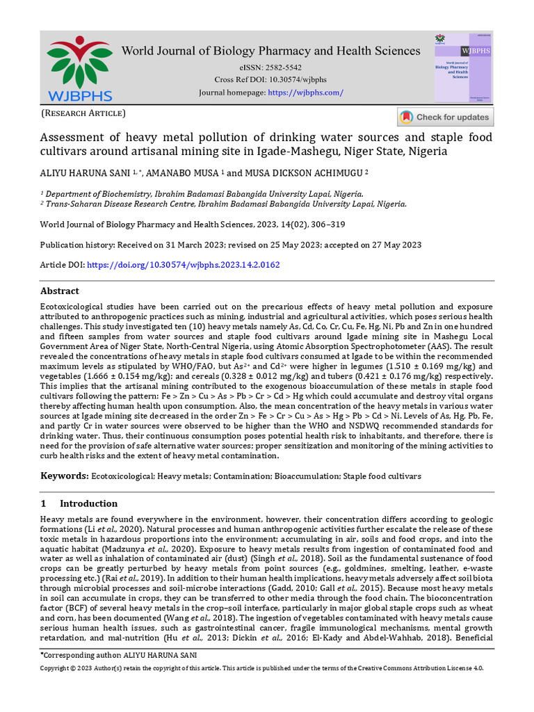 WJBPHS-2023-0162 | PDF | Lead | Atomic Absorption Spectroscopy