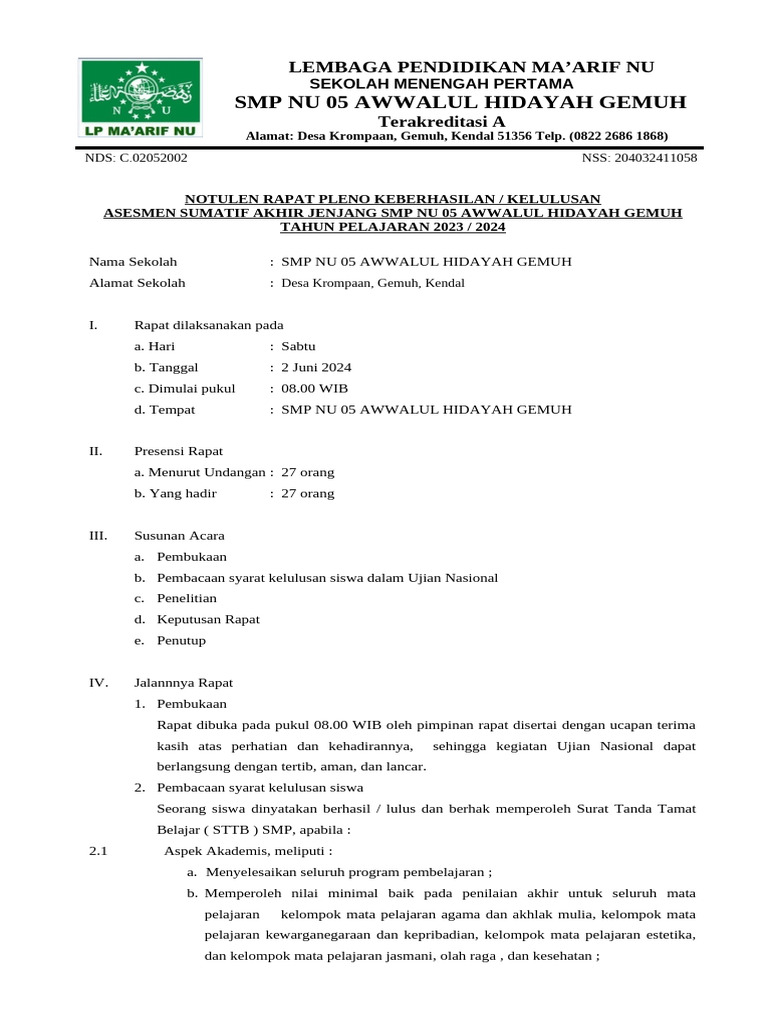 Notulen Hasil Rapat Kelulusan | PDF