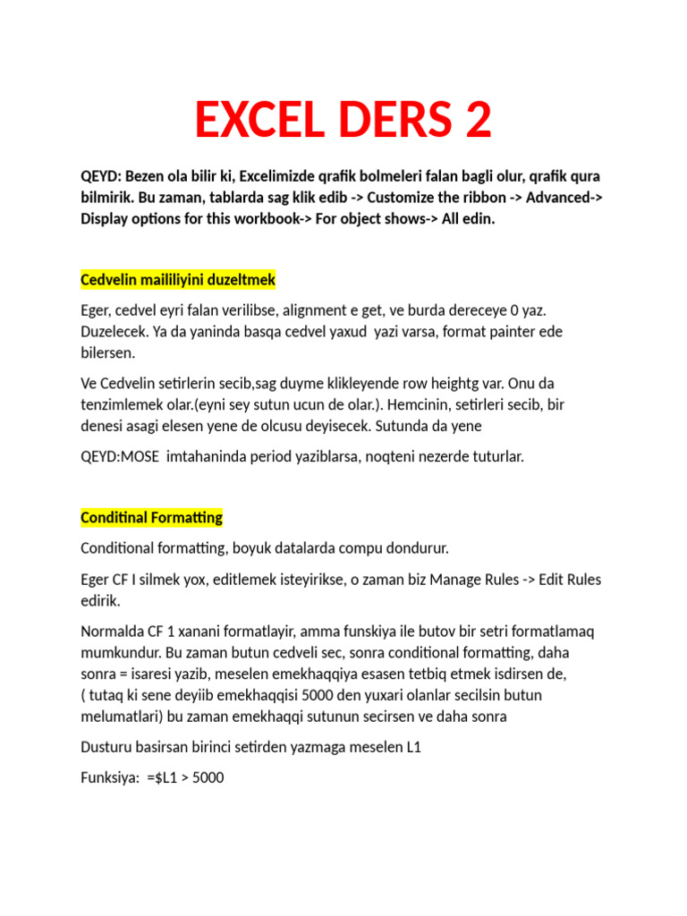 EXCEL DERS 2 | PDF