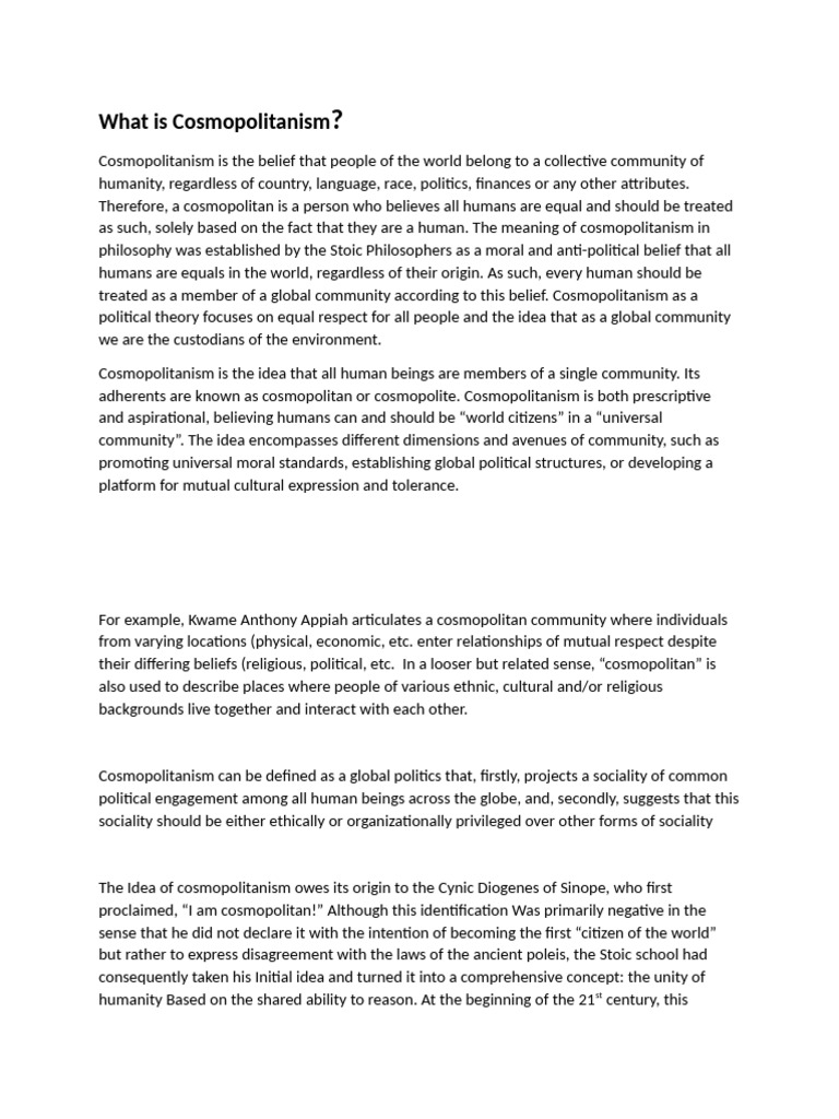 Theories of Cosmopolitanism | PDF | Cosmopolitanism | Identity (Social ...