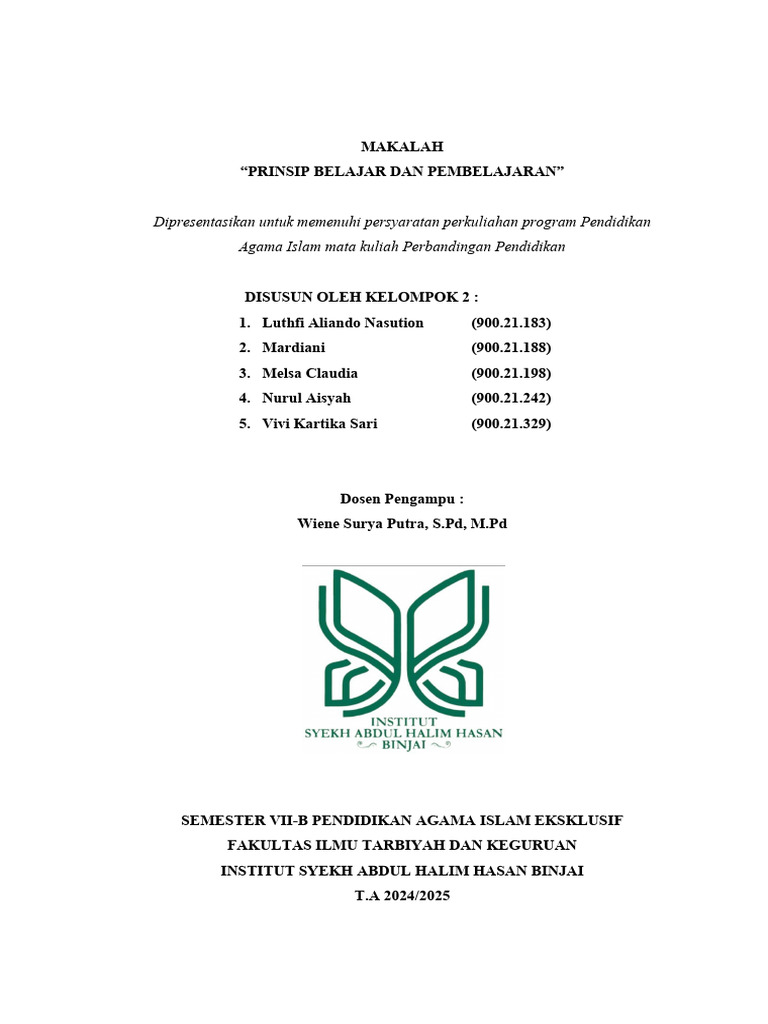 Kel. 2 Prinsip Belajar Dan Pembelajaran - Perbandingan Pendidikan | PDF
