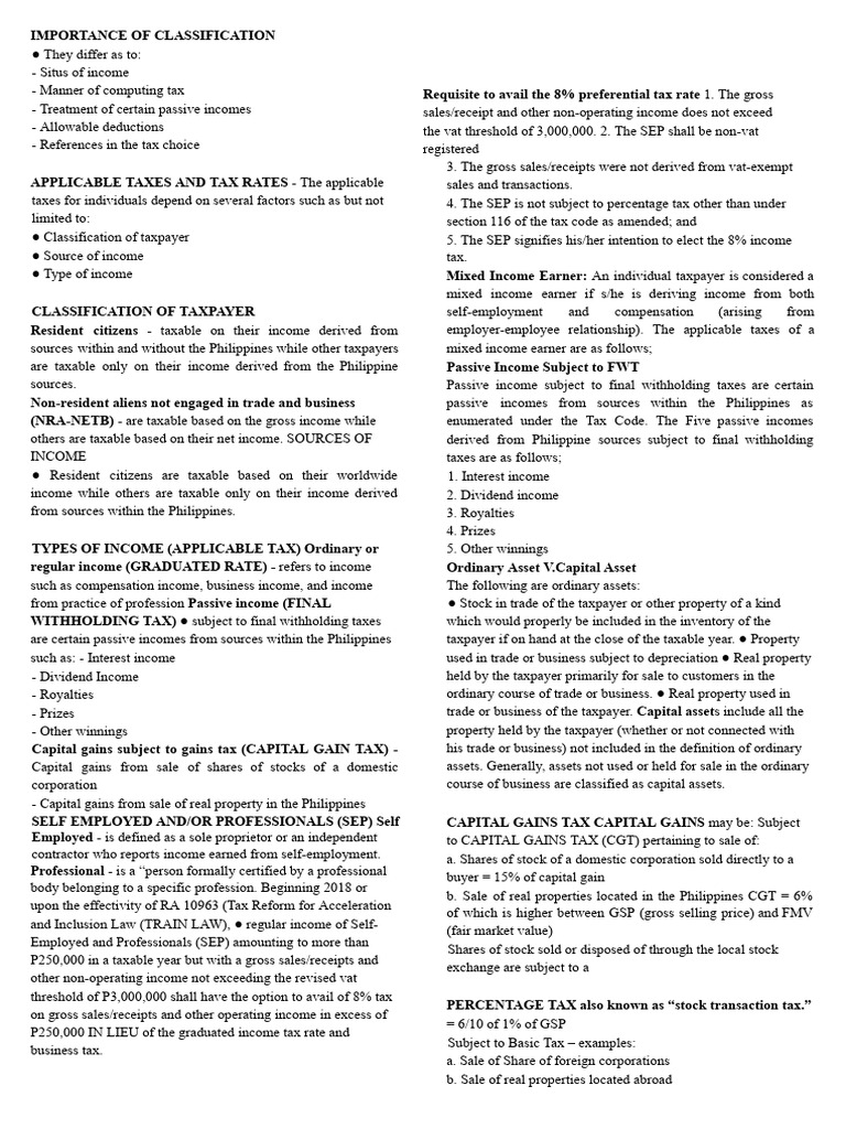 Taxpayer Classification and Income Tax Guide | PDF | Capital Gains Tax ...