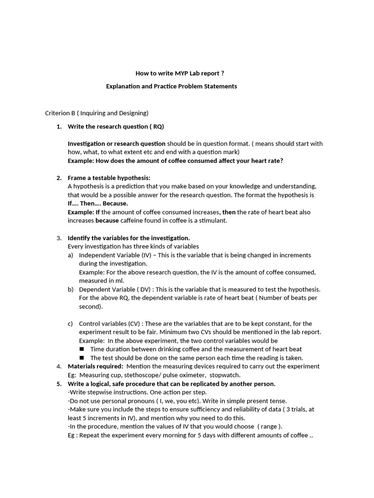 How To Write MYP Lab Report With Answers - Sample | PDF | Experiment ...