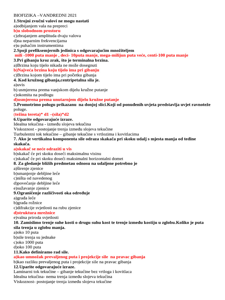 BIOFIZIKA 2021 sva pitanja | PDF
