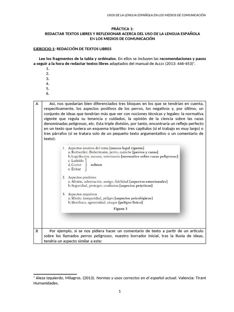 PRÁCTICA 1 - Redactar Textos Libre y Reflexionar Sobre La Lengua Española en Los Medios | PDF ...