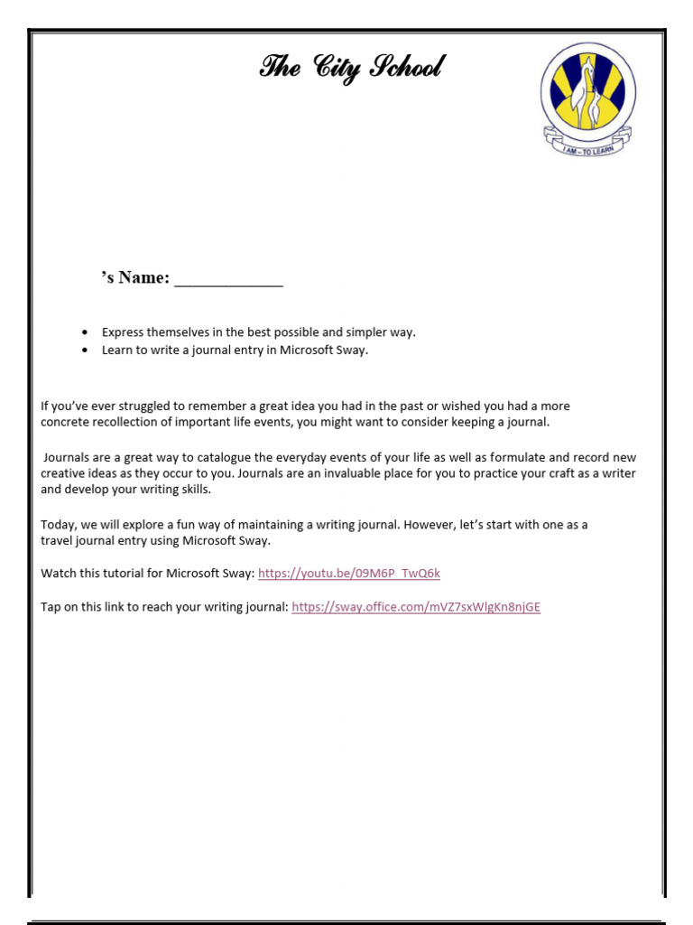 Eng Class 6 Week 6 (Journal - Writing) | PDF