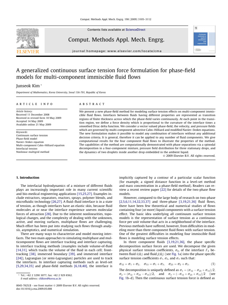 A Generalized Continuous Surface Tension Force Formulation For Phase Field Pdf Fluid