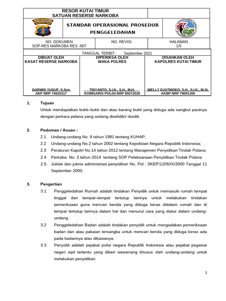 SOP 007 Penggeledahan | PDF