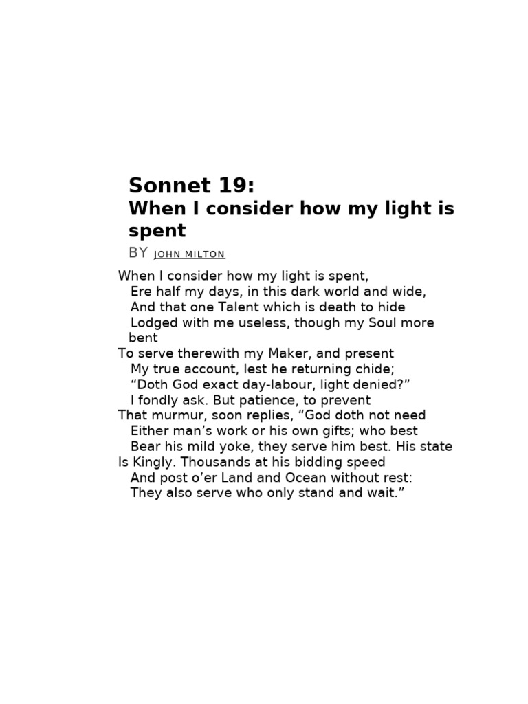 John Milton's Sonnet 19 Analysis | PDF