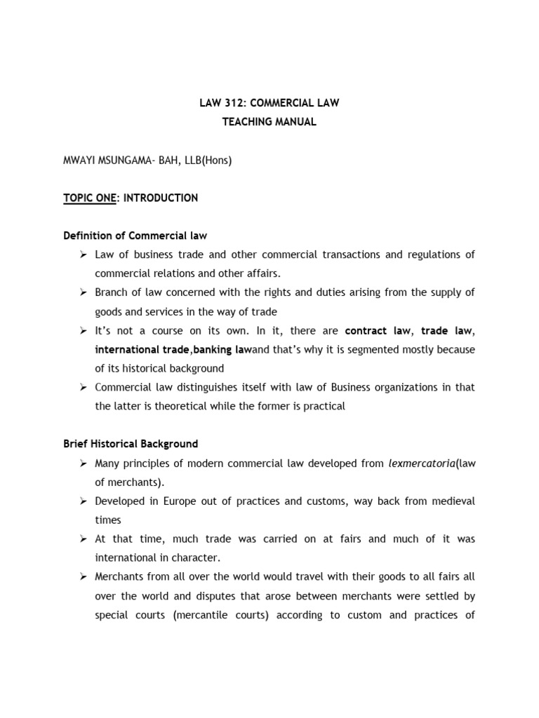 Commercial Law Manual | PDF | Law Of Agency | Lien