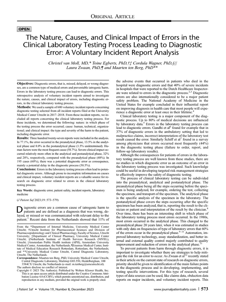 The Nature, Causes and Clinical Impact of Errors in The Lab | PDF ...