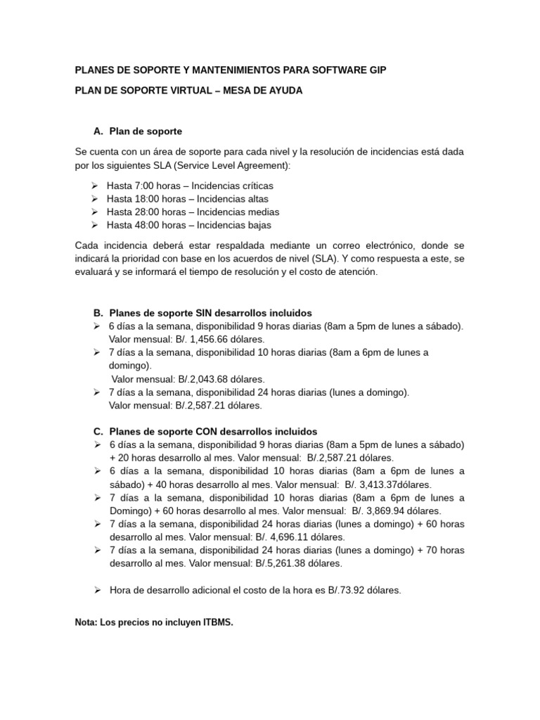 Planes de Soporte y Mantenimiento GIP | PDF