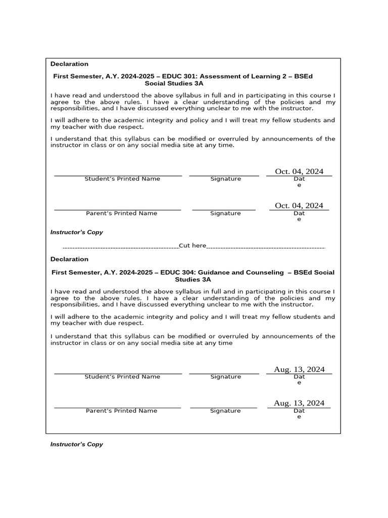 Declaration Forms | PDF | Behavior Modification | Learning