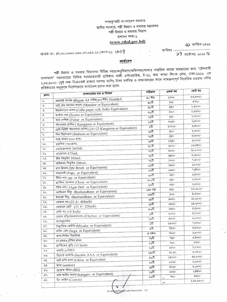 Technical Specifications for Tender Items | PDF