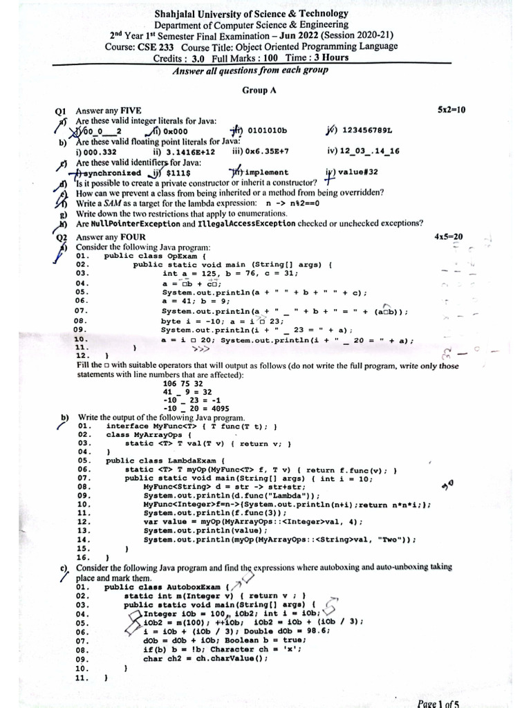 2-1 All Final Question (CSE-20) | PDF
