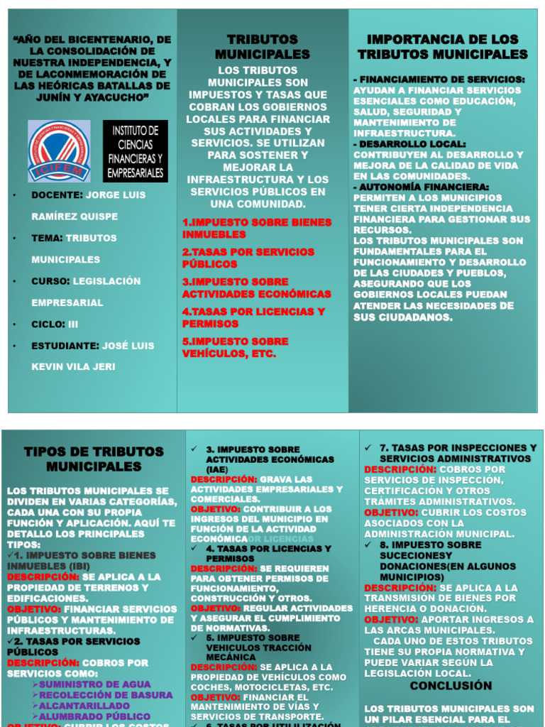 Tributos Municipales Triptico | PDF | Impuestos | Economias