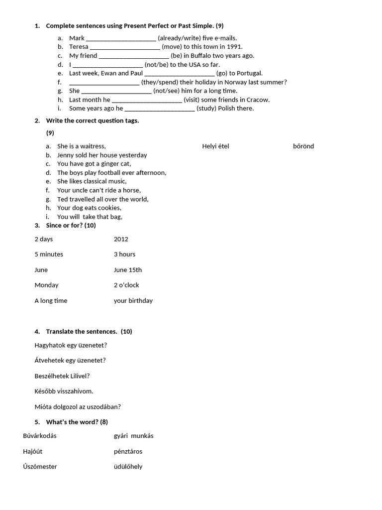 English Grammar Exercises: Tenses & Tags | PDF
