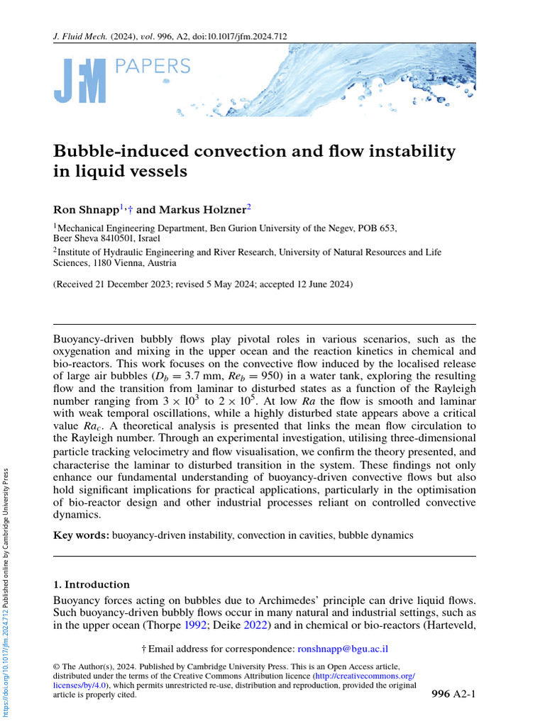 Bubble Induced Convection and Flow Instability in Liquid Vessels | PDF | Boundary Layer ...