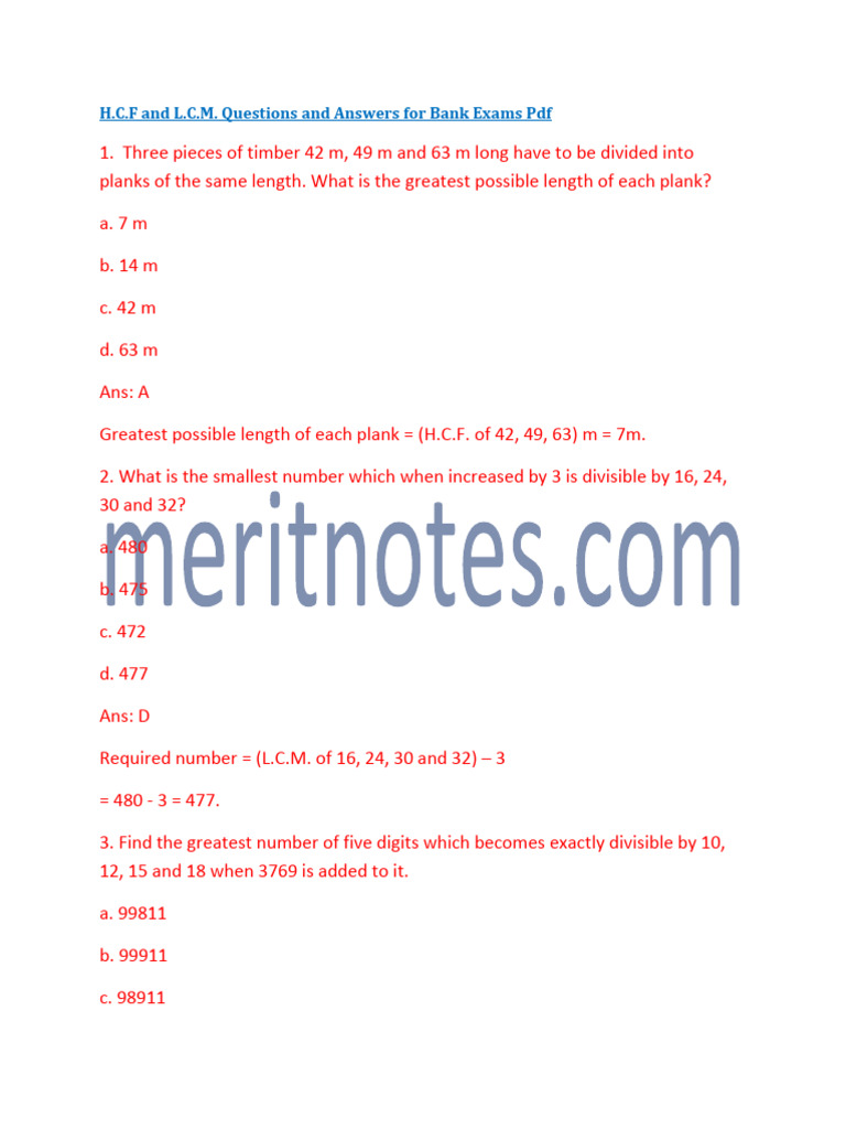 hcf-lcm-questions-bank-exams | PDF | Discrete Mathematics | Number Theory