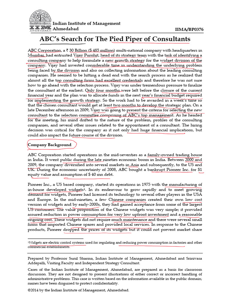 ABC Corp's Consultant Selection Challenge | PDF | Request For Proposal | Mergers And Acquisitions