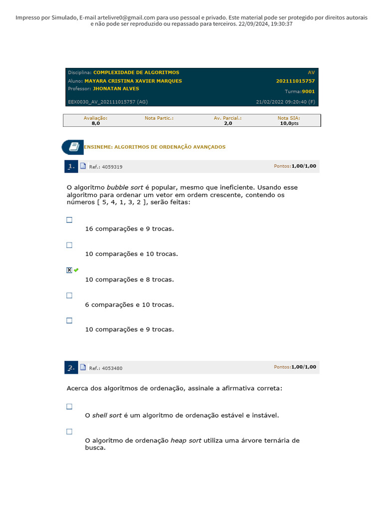 Complexidade de Algoritmos - Prova Av - Passei Direto | PDF ... Complexidade de Algoritmos - Prova Av - Passei Direto | PDF ...