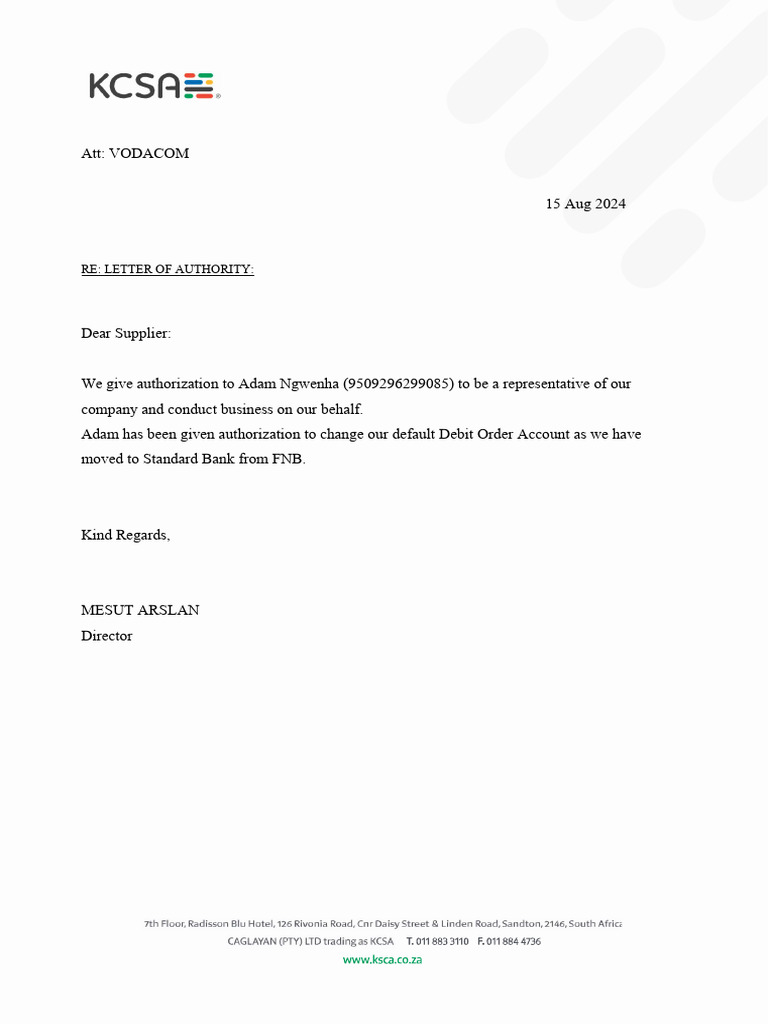 Vodacom Authorization Letter | PDF