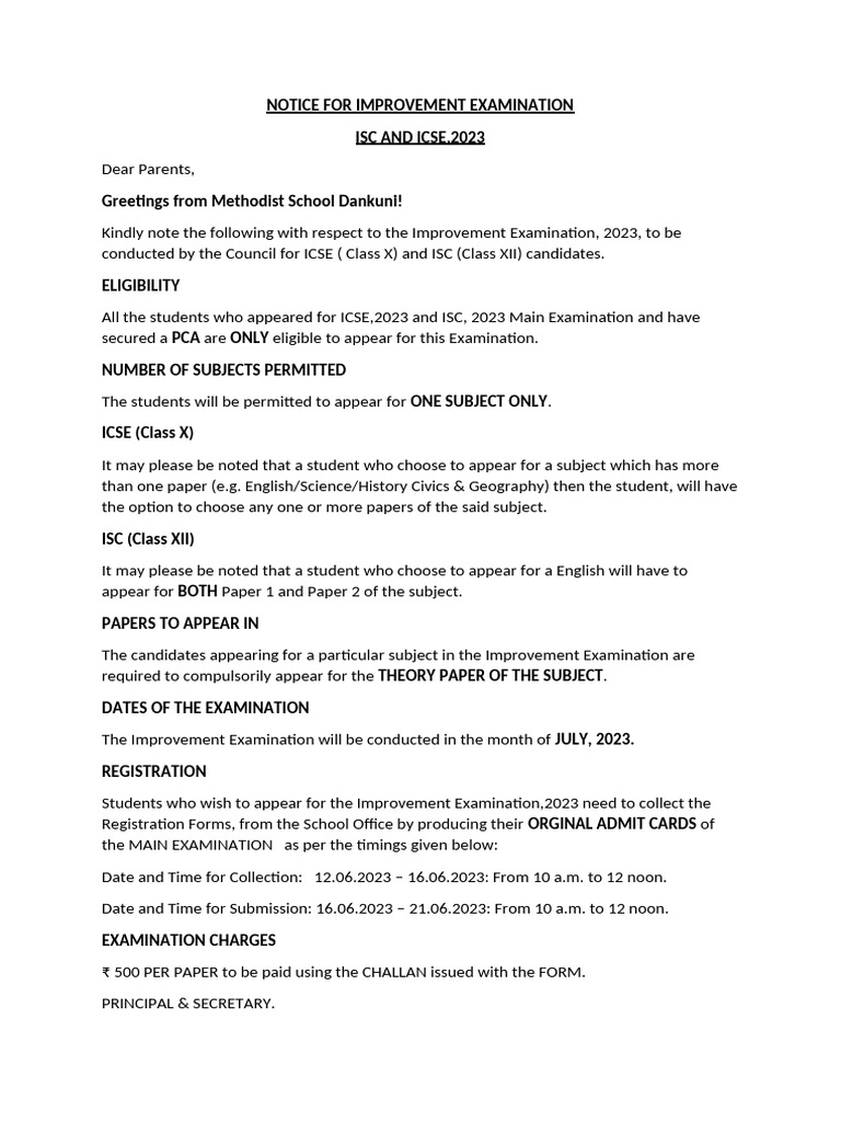 Notice For Improvement Examination23 | PDF