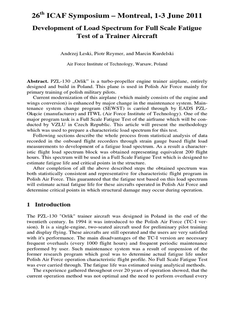 Development of Load Spectrum For Full Scale Fatigue Test of A Trainer ...