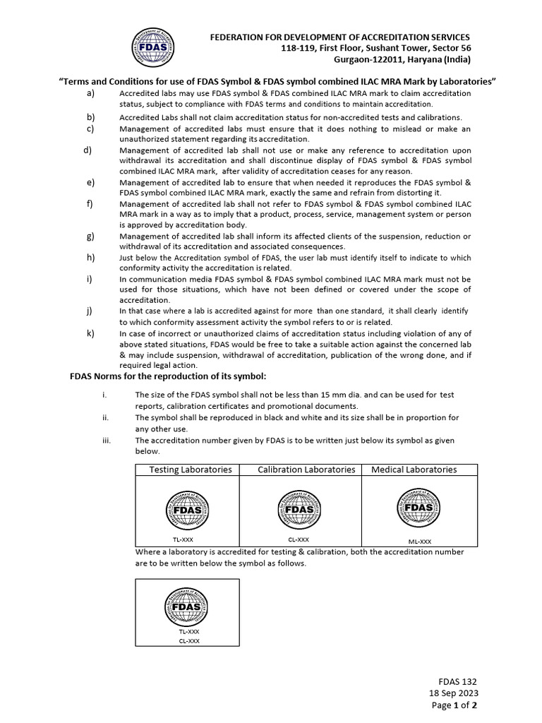 FDAS 132 Terms and Conditions For Use of FDAS Symbol & FDAS Symbol ...