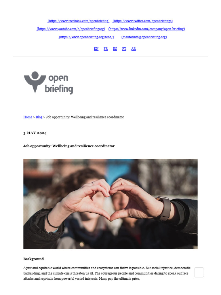 Open Briefing! Wellbeing and resilience coordinator - Open Briefing ...