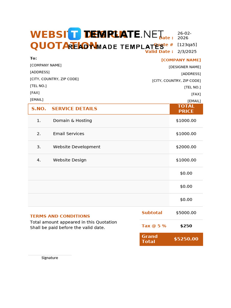 Website Design Quotation Template | PDF | Web Design | Computing