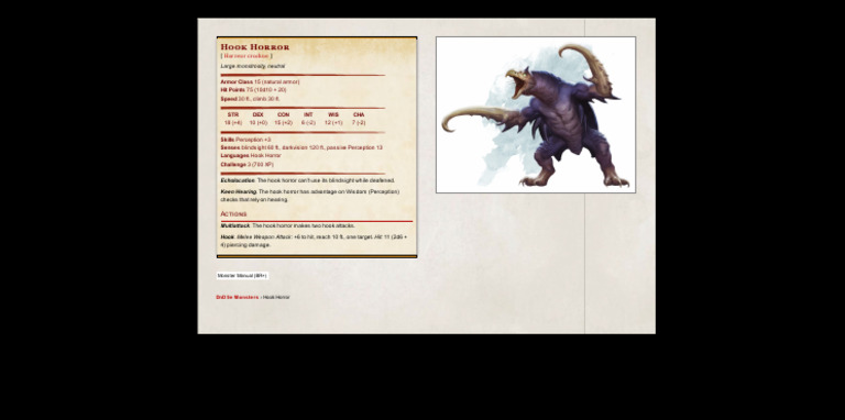 Hook Horror Monster Profile DnD 5e | PDF