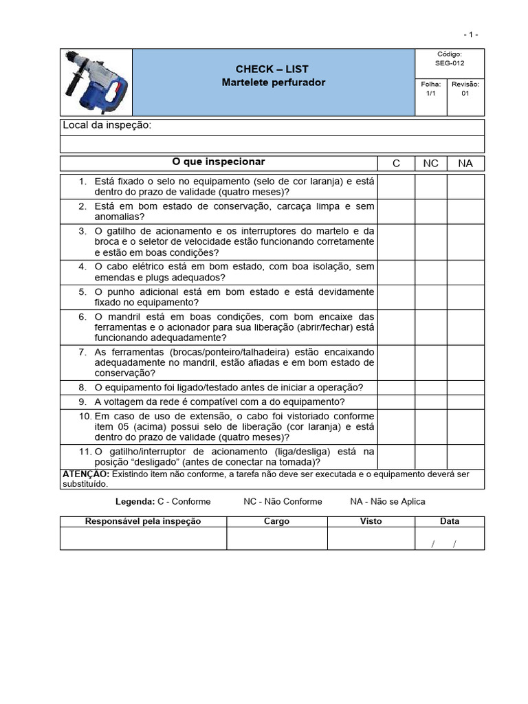 Checklist para Martelete Perfurador | PDF
